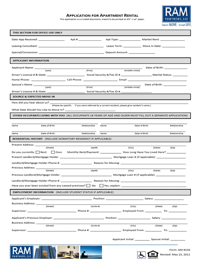 Apartment Rental Application Form | PDF | Renting | Lease