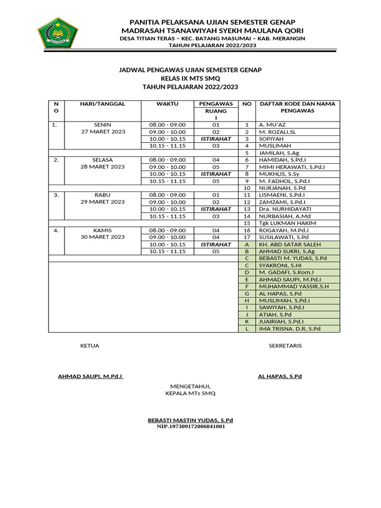 Jadwal Pengawas Usg 3 | PDF