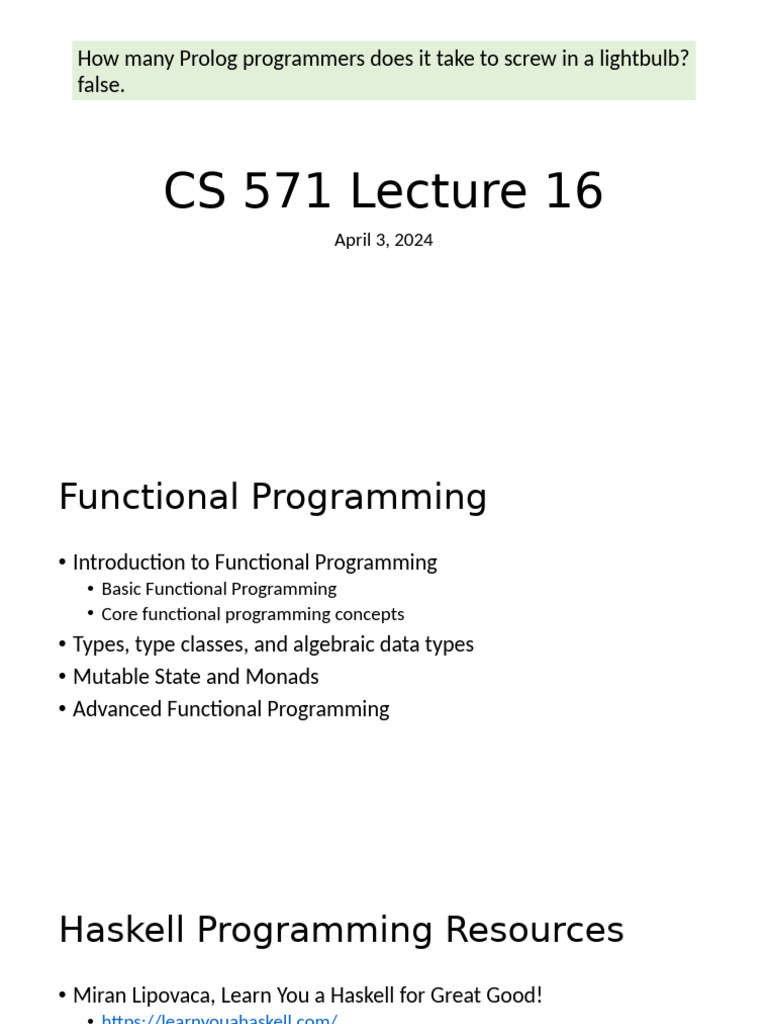 CS571 sp24 Lecture16 | PDF | Data Type | Boolean Data Type