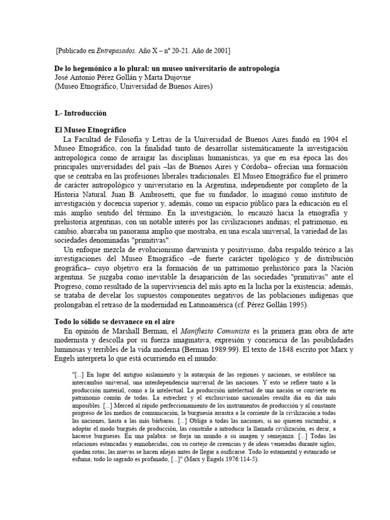 De Lo Hegemonico A Lo Pliral Pérezgollán - Dujovne - 2001 | PDF | Museo ...