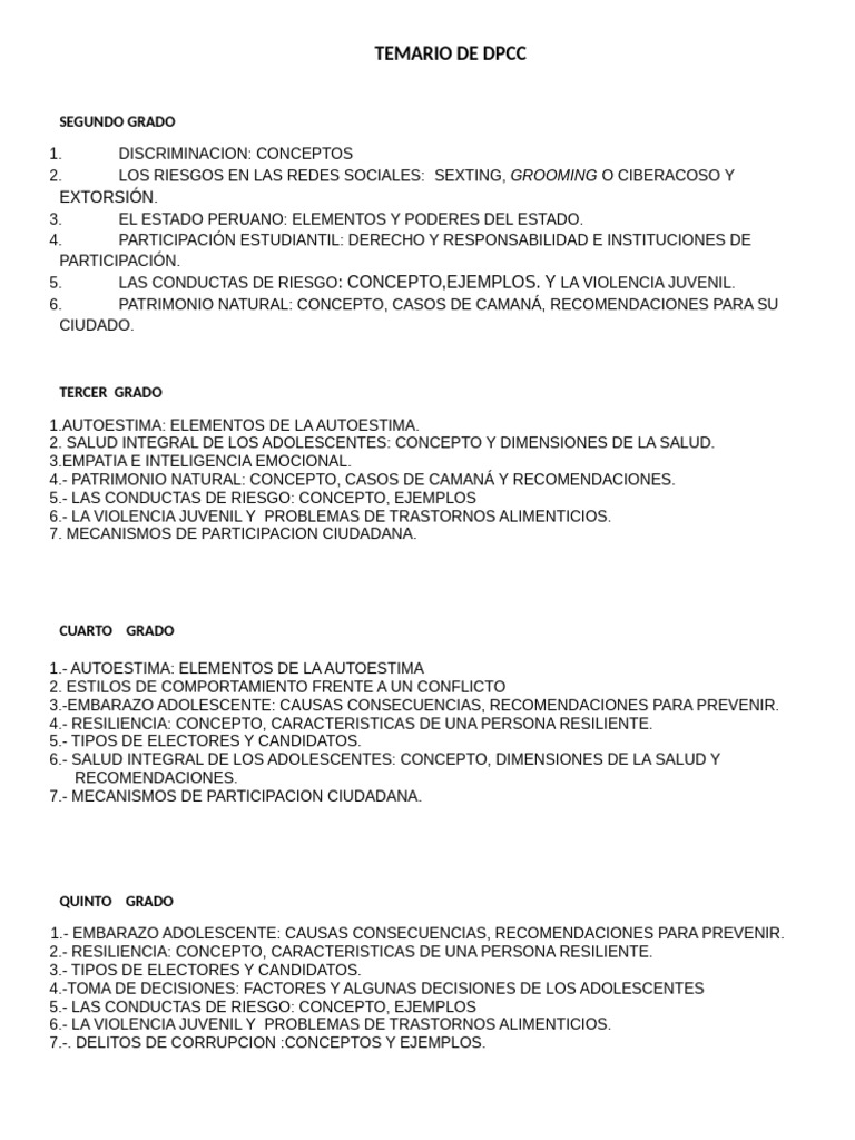 Temario de DPCC | PDF