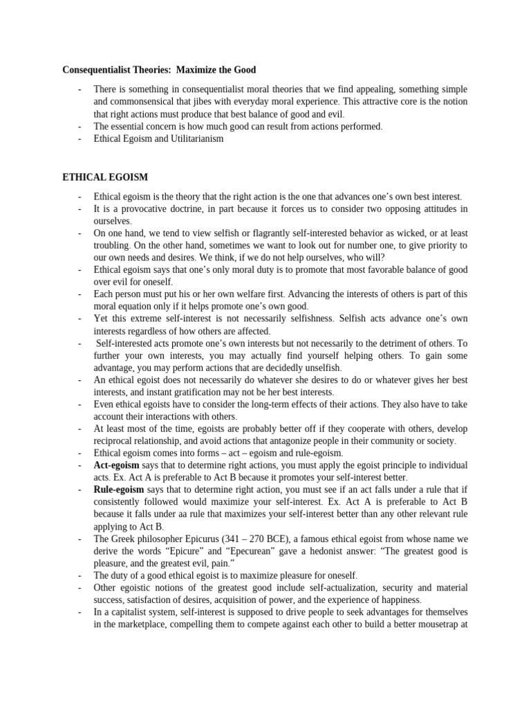 Consequentialist Theories Explained | PDF | Utilitarianism ...