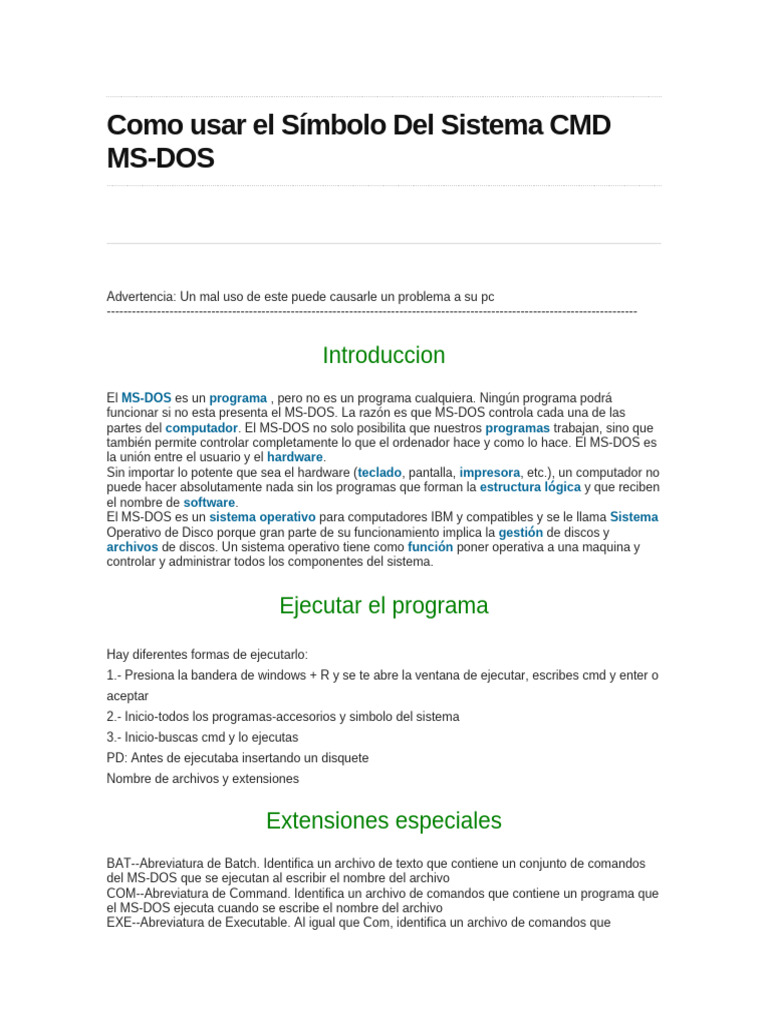 Guía CMD: Uso y Comandos MS-DOS | PDF | Archivo de computadora | Interfaz de línea de comando