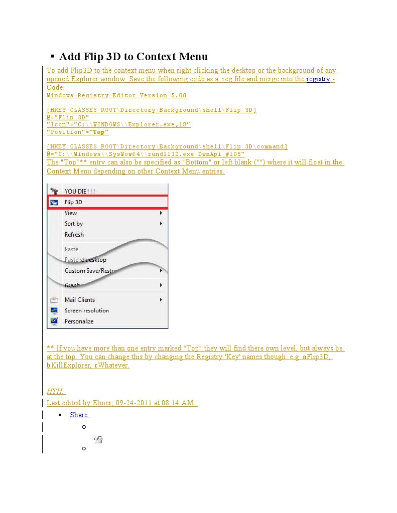 Add Flip 3D to Windows Context Menu | PDF