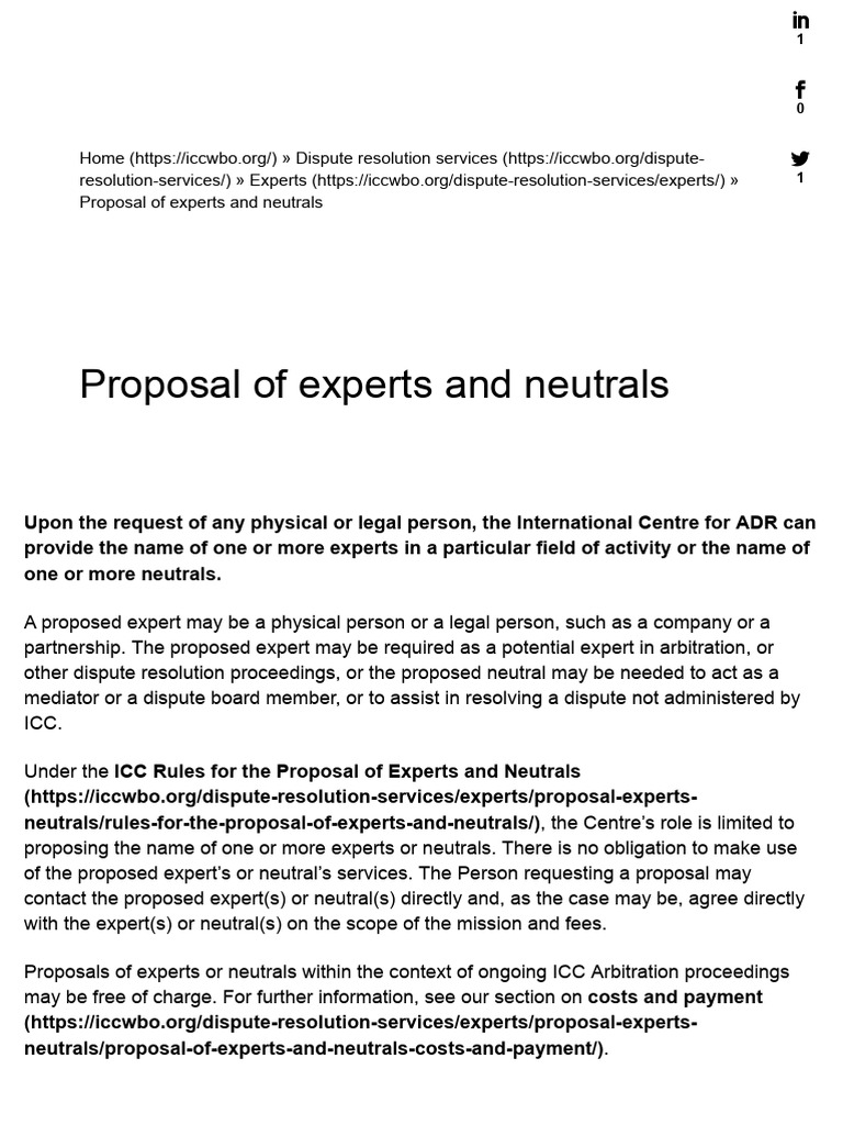 ICC Expert and Neutral Proposals | PDF | Alternative Dispute Resolution ...