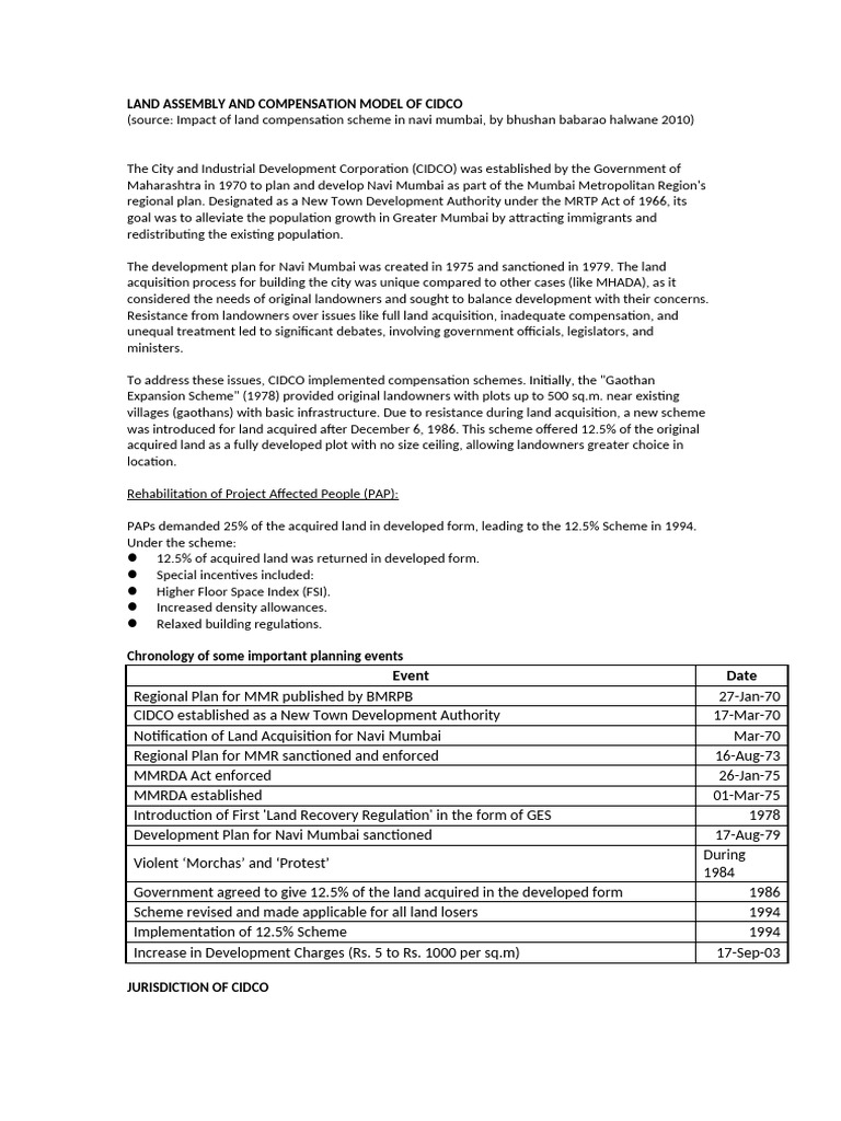 LAND ASSEMBLY AND COMPENSATION MODEL OF CIDCO | PDF | Economies