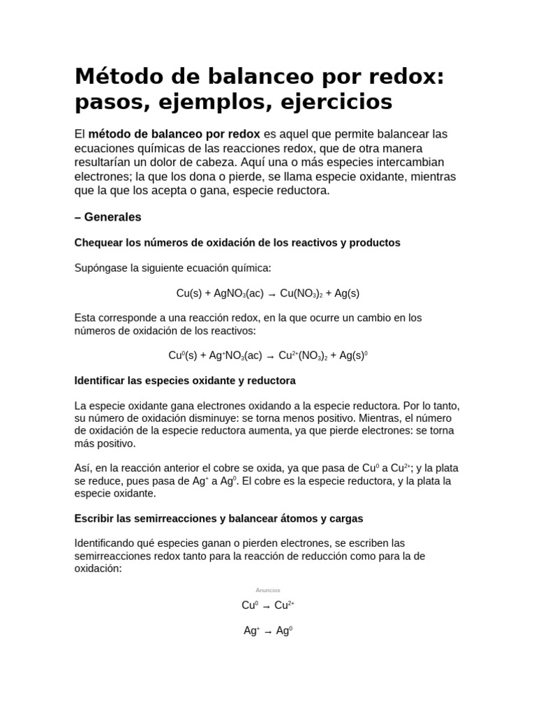 Método de Balanceo Por Redox | PDF | Redox | Ciencias fisicas