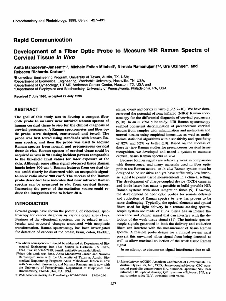 Photochem Photobiology - 2008 - Mahadevan‐Jansen - Development of a ...