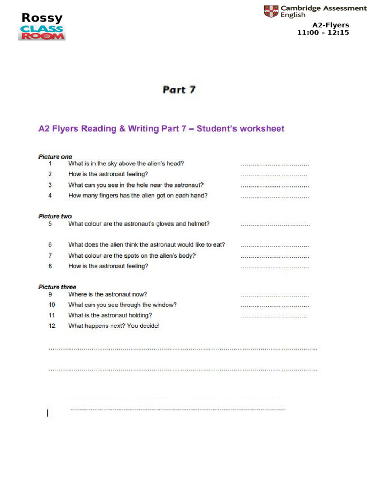 A2 Flyers Reading and Writing Part 7 | PDF