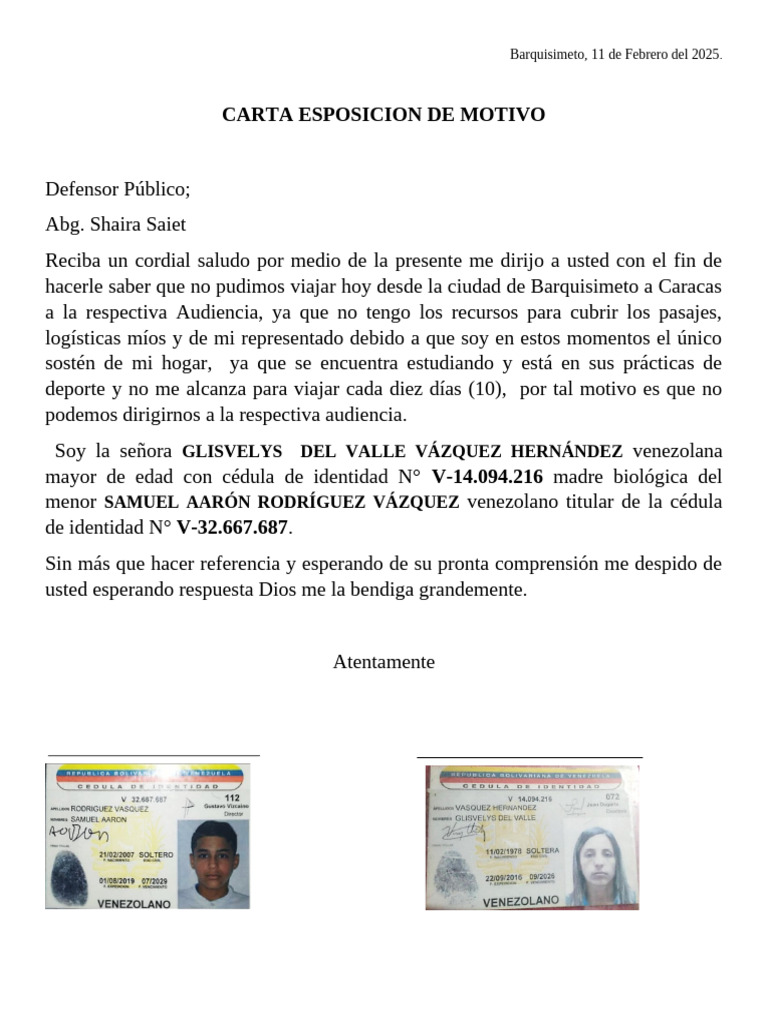 Barquisimet1.docxCARTA ESPOSICION DE MOTIVO ARON | PDF