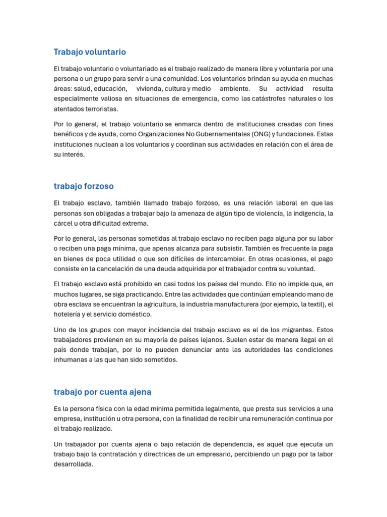 Tipos de Trabajo: Voluntario, Forzoso y Autónomo | PDF | Empleo | Personal