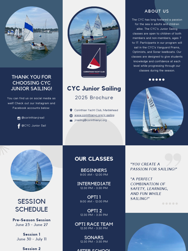 CYC JR Sailing 2025 Brochure | PDF | Sailboat Types | Sailing (Sport)