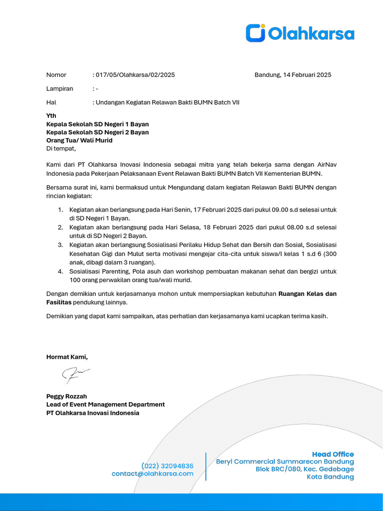 Surat Undangan Kegiatan Relawan Bakti BUMN | PDF