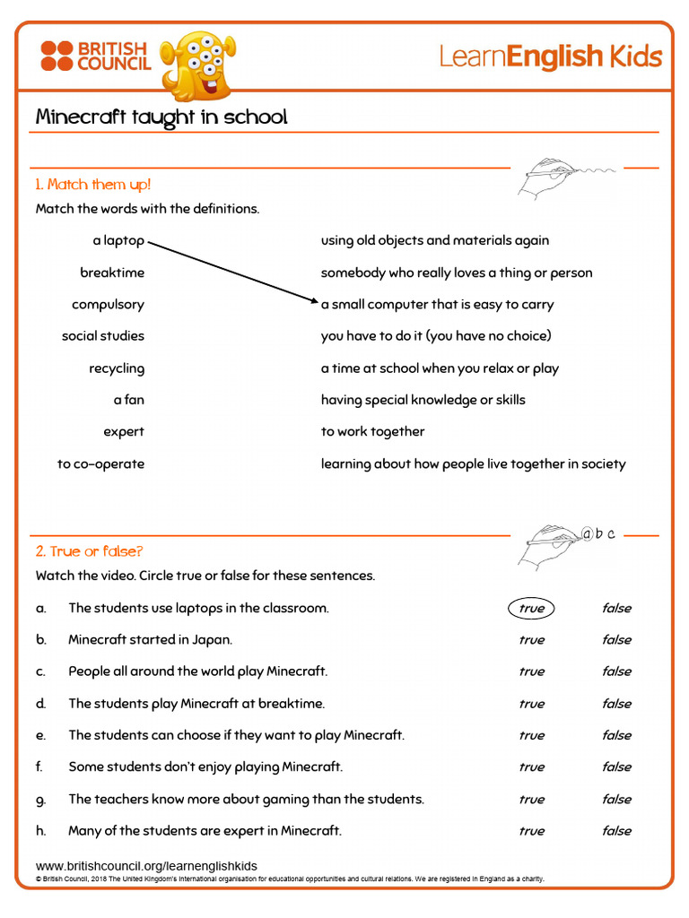 Video Zone Minecraft Taught in School Worksheet | PDF | Learning