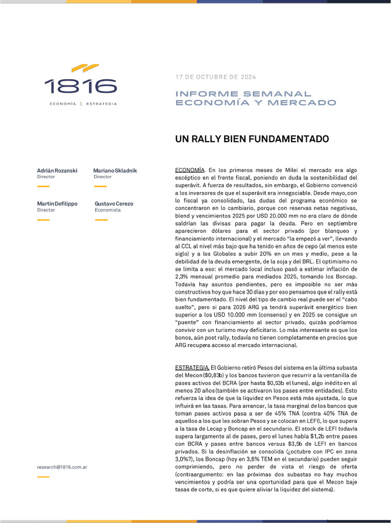 Semanal 20241017 | PDF | Moneda | Economias
