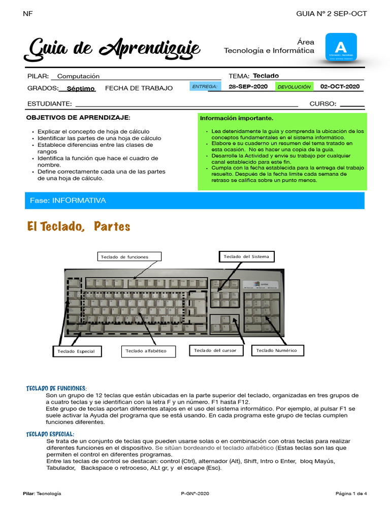 Guia de Aprendizaje: El Teclado, Partes | PDF | Teclado | Informática