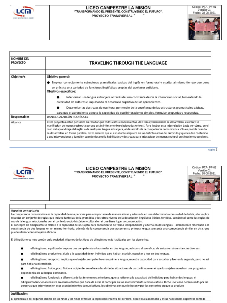 Proyecto Bilingûe 2023-2024 | PDF | Multilingüismo | Segundo lenguaje