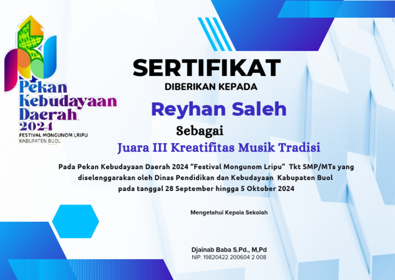 (Buat Banyak 1) Biru Sertifikat Terbaru Certificate (3) | PDF