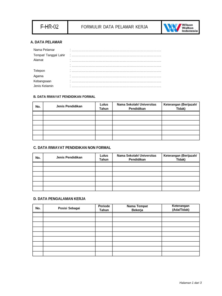 F-HR-02 Form Data Pelamar Rev 1 | PDF