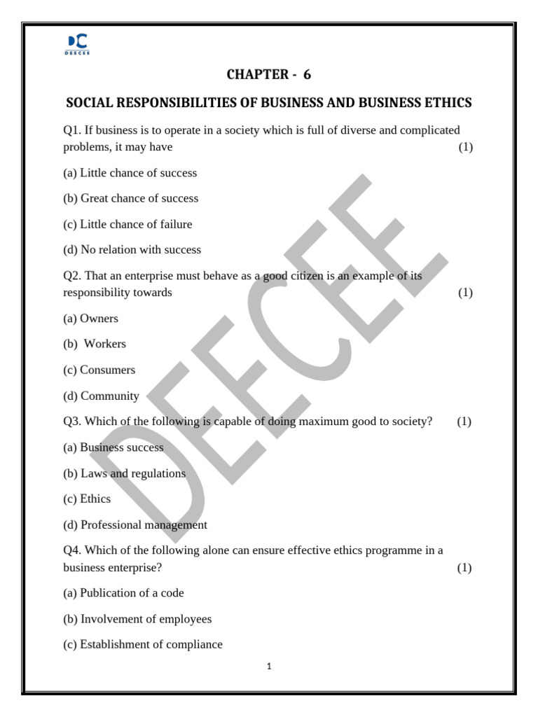 CH 6 Social Responsibilities of Business and Business Ethics | PDF ...