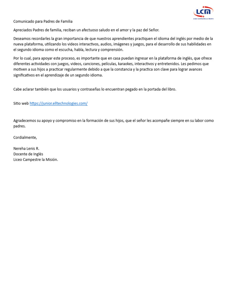 COMUNICADO INGLES | PDF