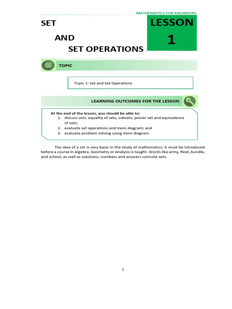 Sets & Operations for Engineers | PDF | Set (Mathematics) | Empty Set