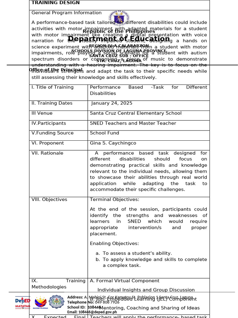 Performance Based Task For Different Disabilities | PDF | Reading Comprehension | Teachers