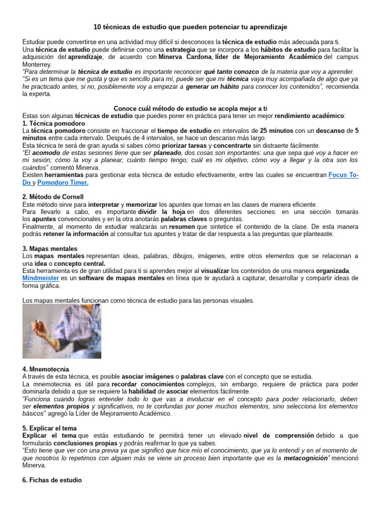 10 Técnicas de Estudio Que Pueden Potenciar Tu Aprendizaje | PDF ...