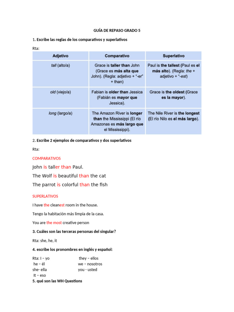 Guía de Repaso Grado 5 | PDF | Lingüística