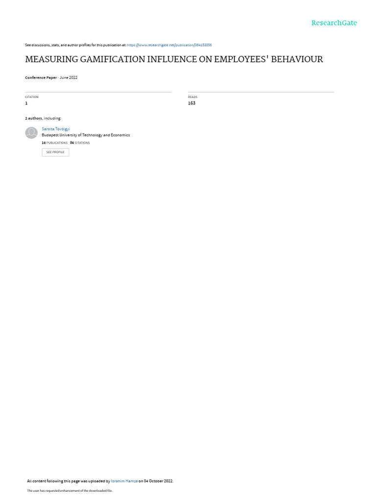 Measuring Gamification Influence On Employees' Behaviour | PDF | Flow (Psychology) | Psychology