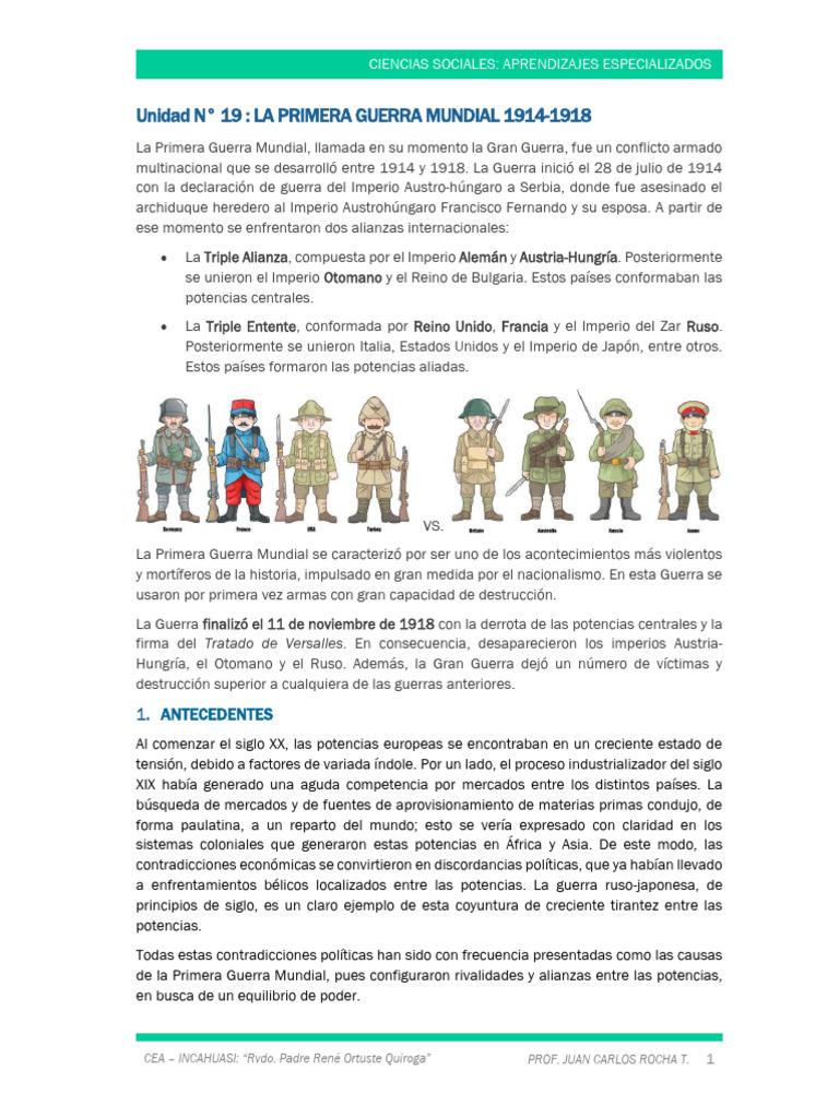 Ciencias Sociales CEA Especializados TEMA 1.19 Primera Guerra Mundial | PDF | Austria Hungría ...