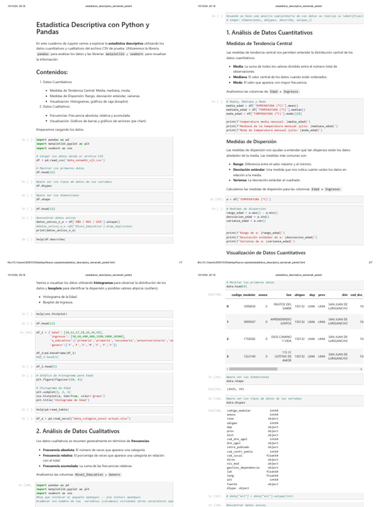 Estadística Descriptiva con Python | PDF | Estadísticas descriptivas | Mediana