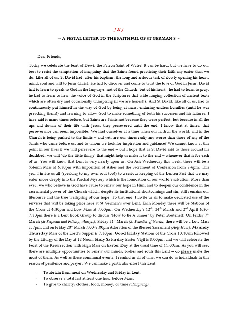 Festal Letter no.4 (Feast of St David 2025) | PDF | Lent | Easter
