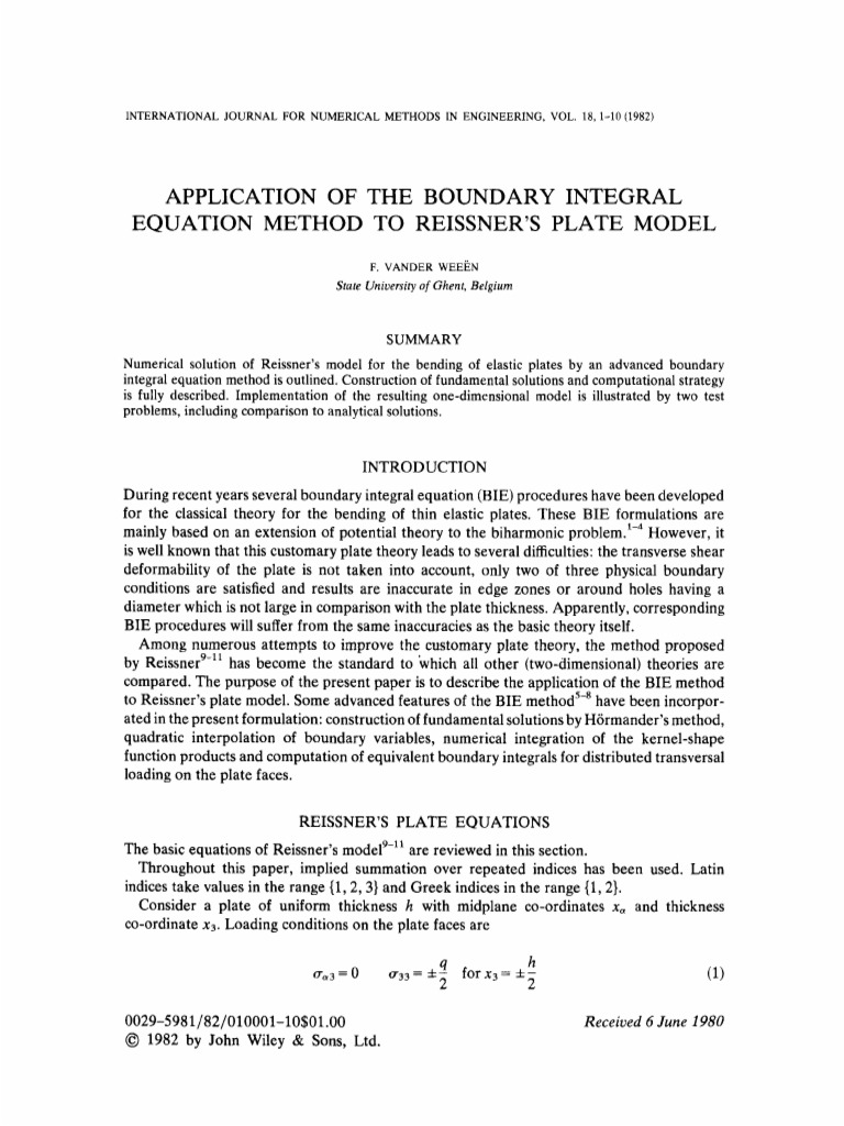 Weeën - Application of the boundary integral equation method to Reissner(1982) | PDF ...