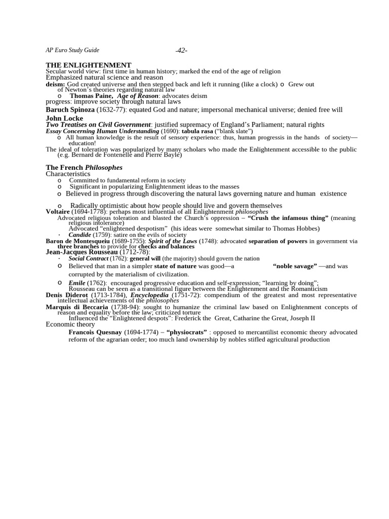 AP Euro Study Guide Englightenment | PDF | Age Of Enlightenment ...