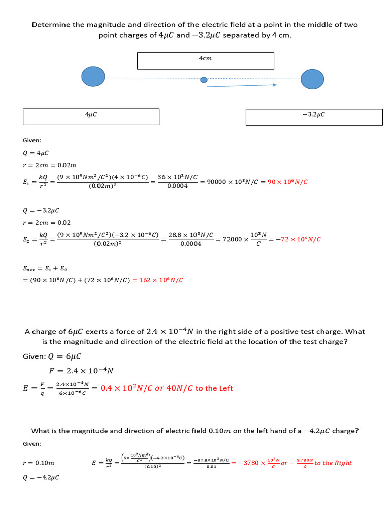 Lesson 1.3 Electric Field Sample Problems | PDF