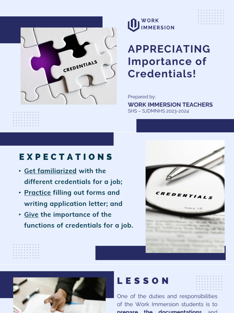 Appreciating Importance of Credentials Presentation Work Immersion ...