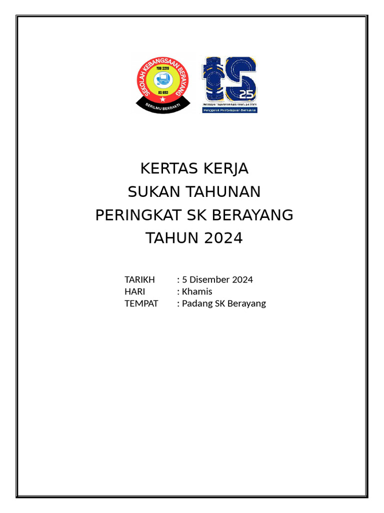 Kertas Kerja Sukan Tahunan SK Berayang 2024 | PDF