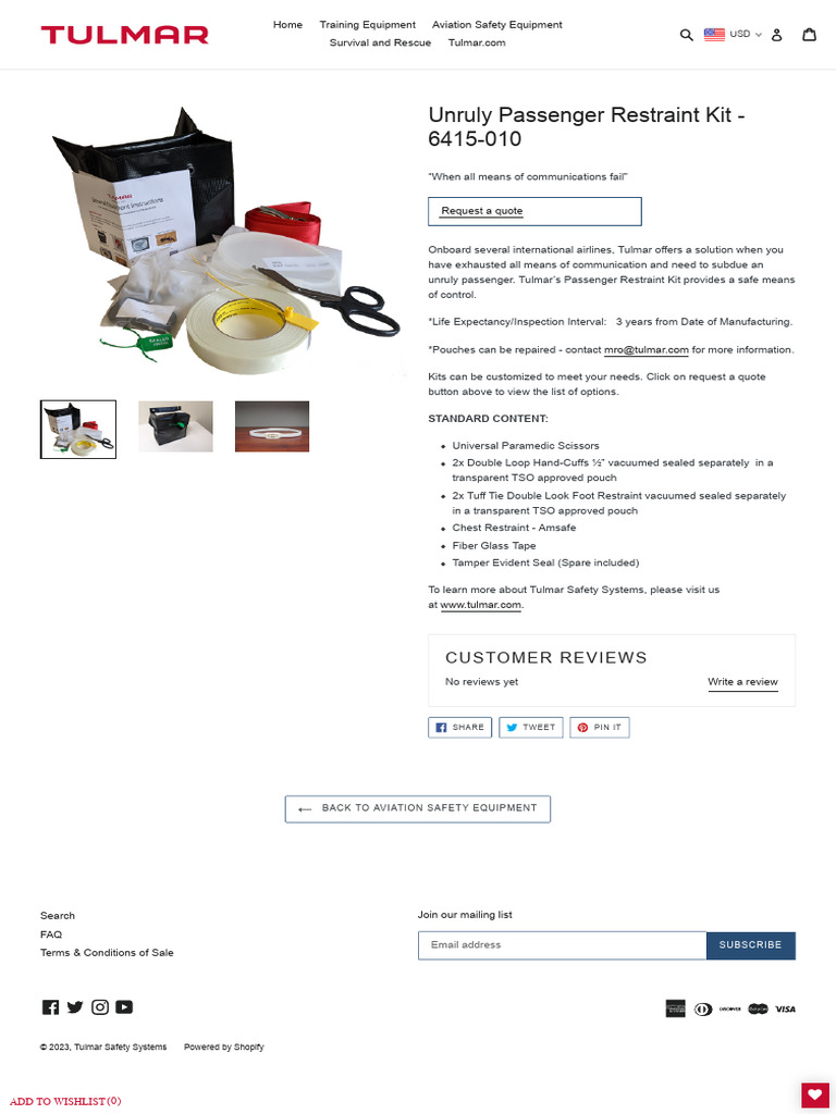 Unruly Passenger Restraint Kit - 6415-010 - Tulmar Safety Systems | PDF ...