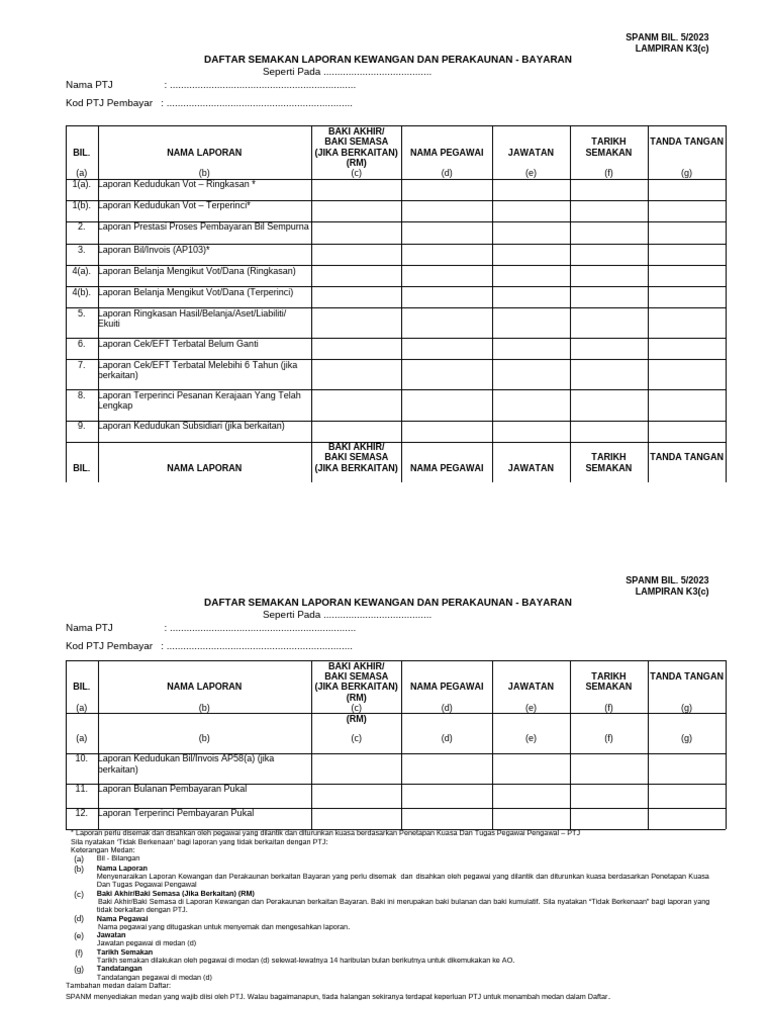 Lampiran K3 (C) - DAFTAR SEMAKAN LAPORAN KEWANGAN DAN PERAKAUNAN - BAYARAN | PDF