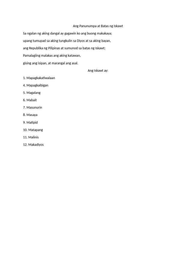 Ang Panunumpa at Batas NG Iskawt | PDF | Knot | Scoutcraft