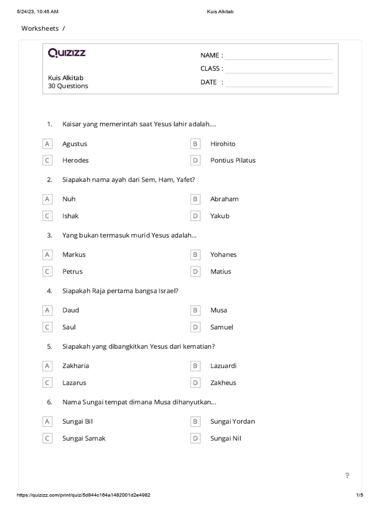 Kuis Alkitab | PDF