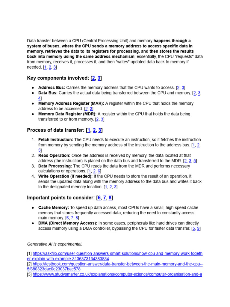 Explain The Data Transfer Between Memory And Cpu Pdf Central Processing Unit Computer Memory