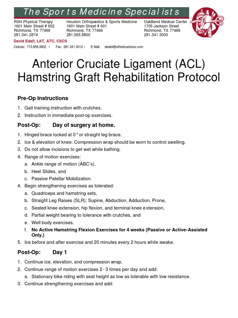 Anterior Cruciate Ligament (ACL) Hamstring Graft Rehabilitation ...