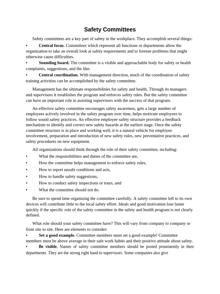 Safety Committees | PDF | Occupational Safety And Health | Safety