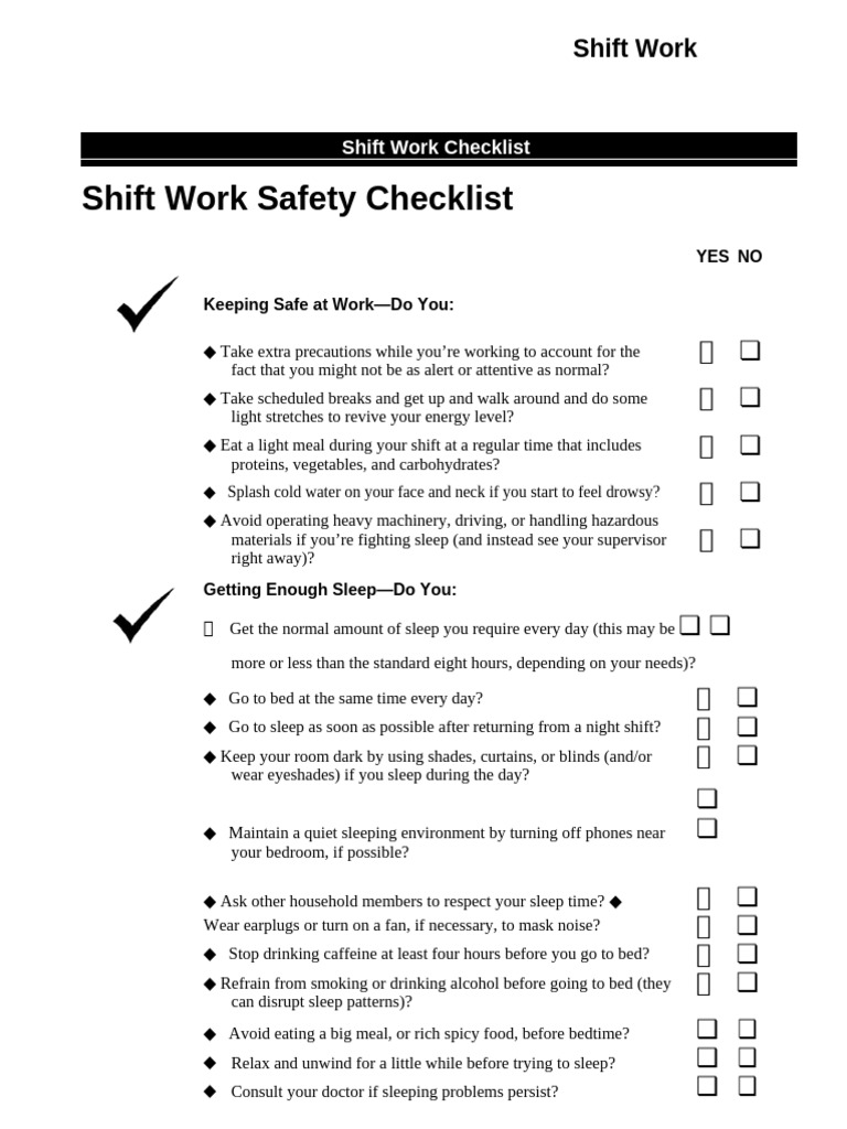 Shift Work Safety Checklist | PDF | Shift Work | Sleep