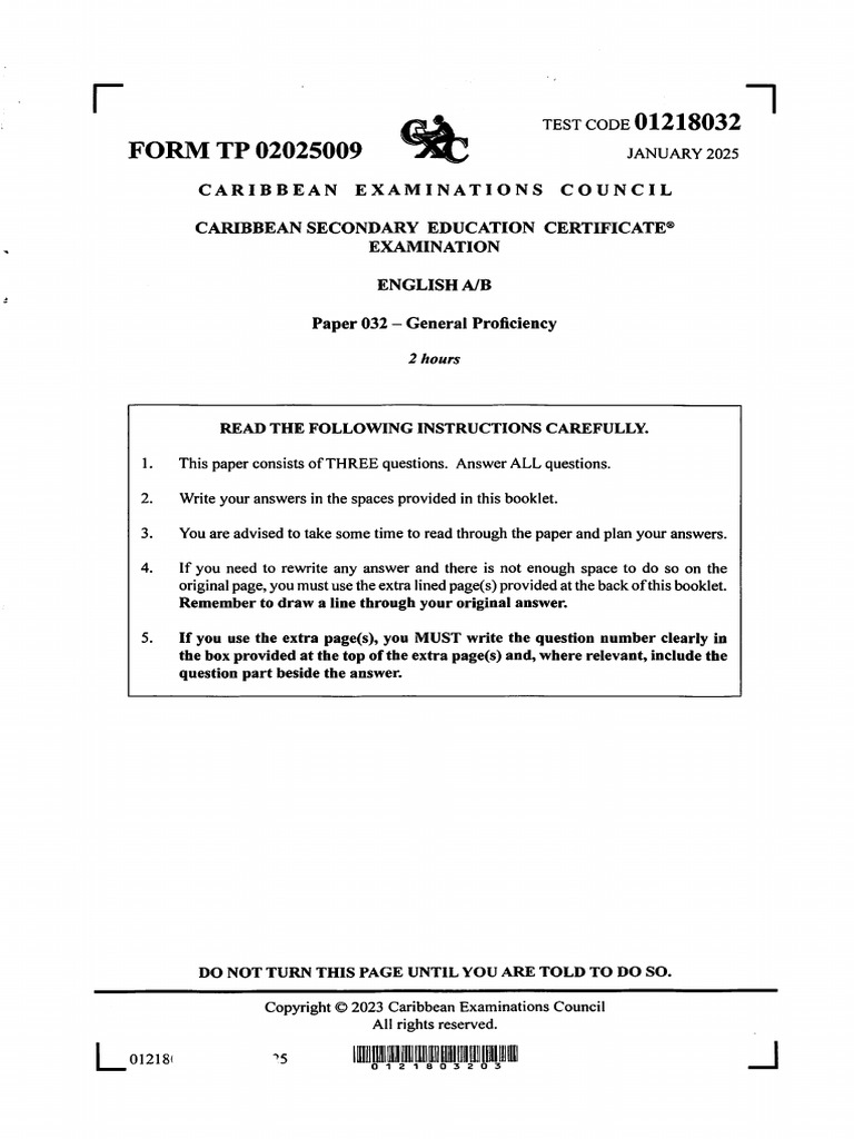 CSEC English B January 2025 P032 | PDF