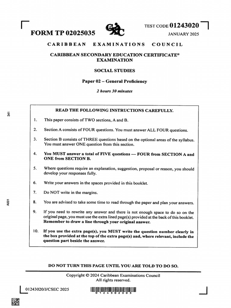CSEC Social Studies January 2025 P2 | PDF