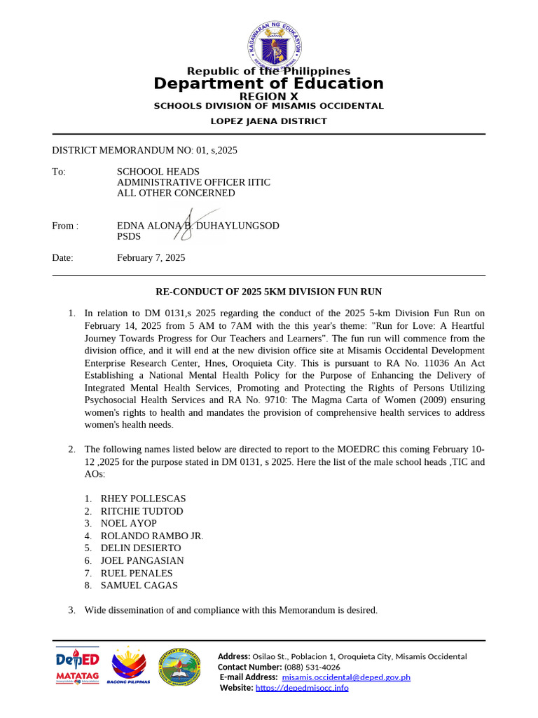 District Memo No. 1, S, 2025 | PDF