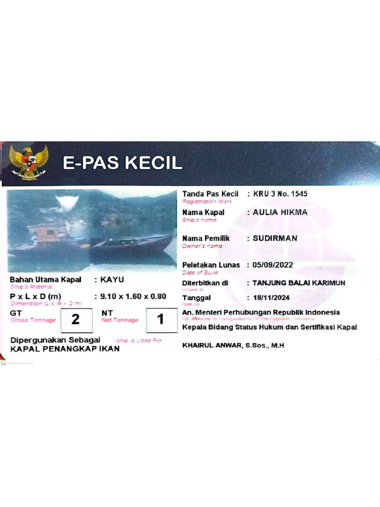 Pas Kecil Sudirman - Km. Aulia Hikma | PDF